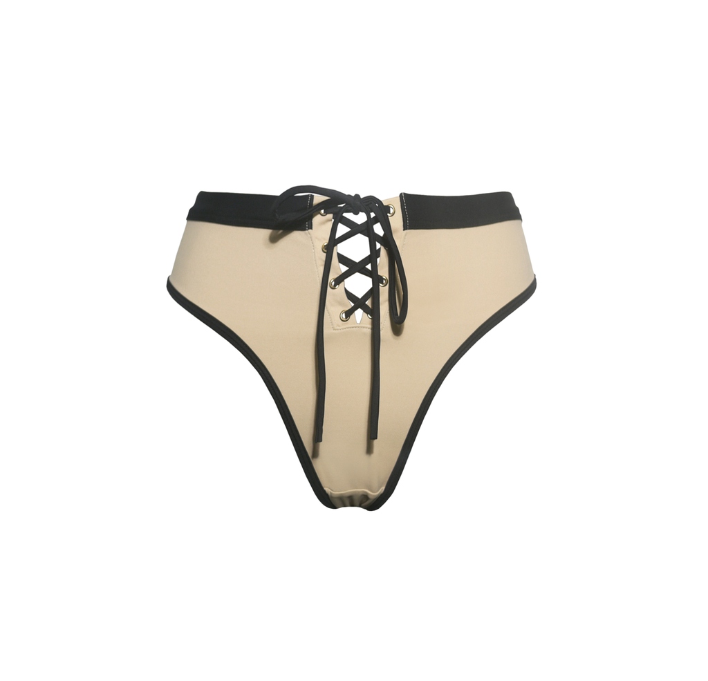 Nude lace-up high cut bottom with black binding - Hamade - Hamade