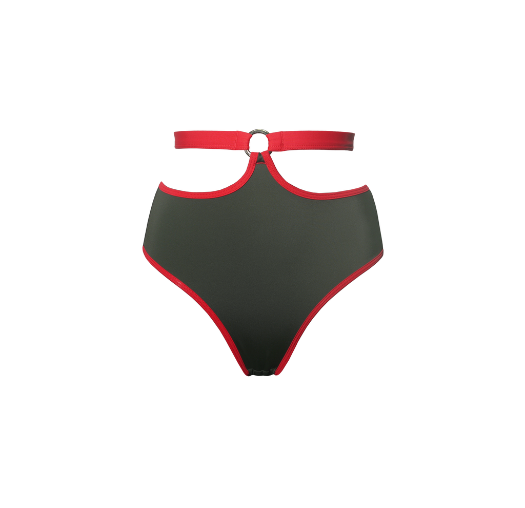 Army green high waisted bottom with red binding - Hamade - Ha - Hamade