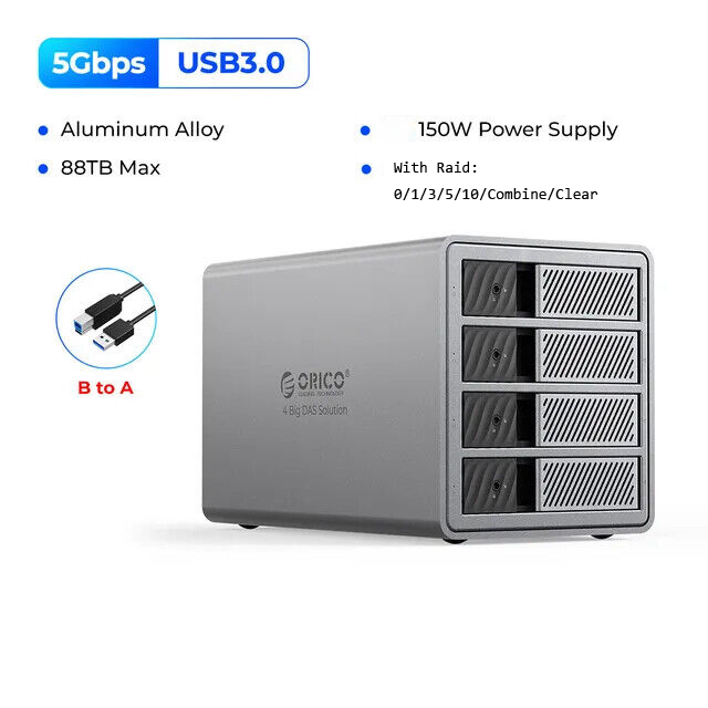 ORICO Aluminum 4 bay 3.5 inch SATA Hard Drive Enclosure (Sup - ORICO-HK
