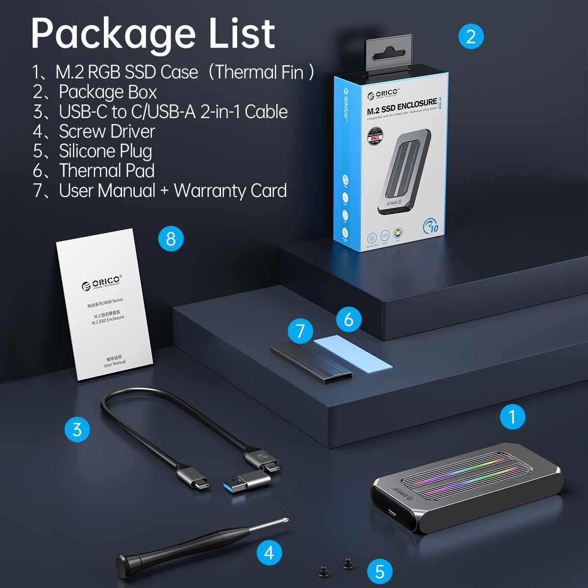 ORICO RGB USB3.1 Gen2 M.2 M-Key NVME SSD Enclosure [M2VG01-C3 - ORICO-HK