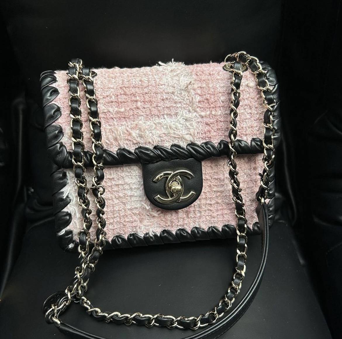 Chanel my own frame pink tweed & leather cc flap bag limited ...