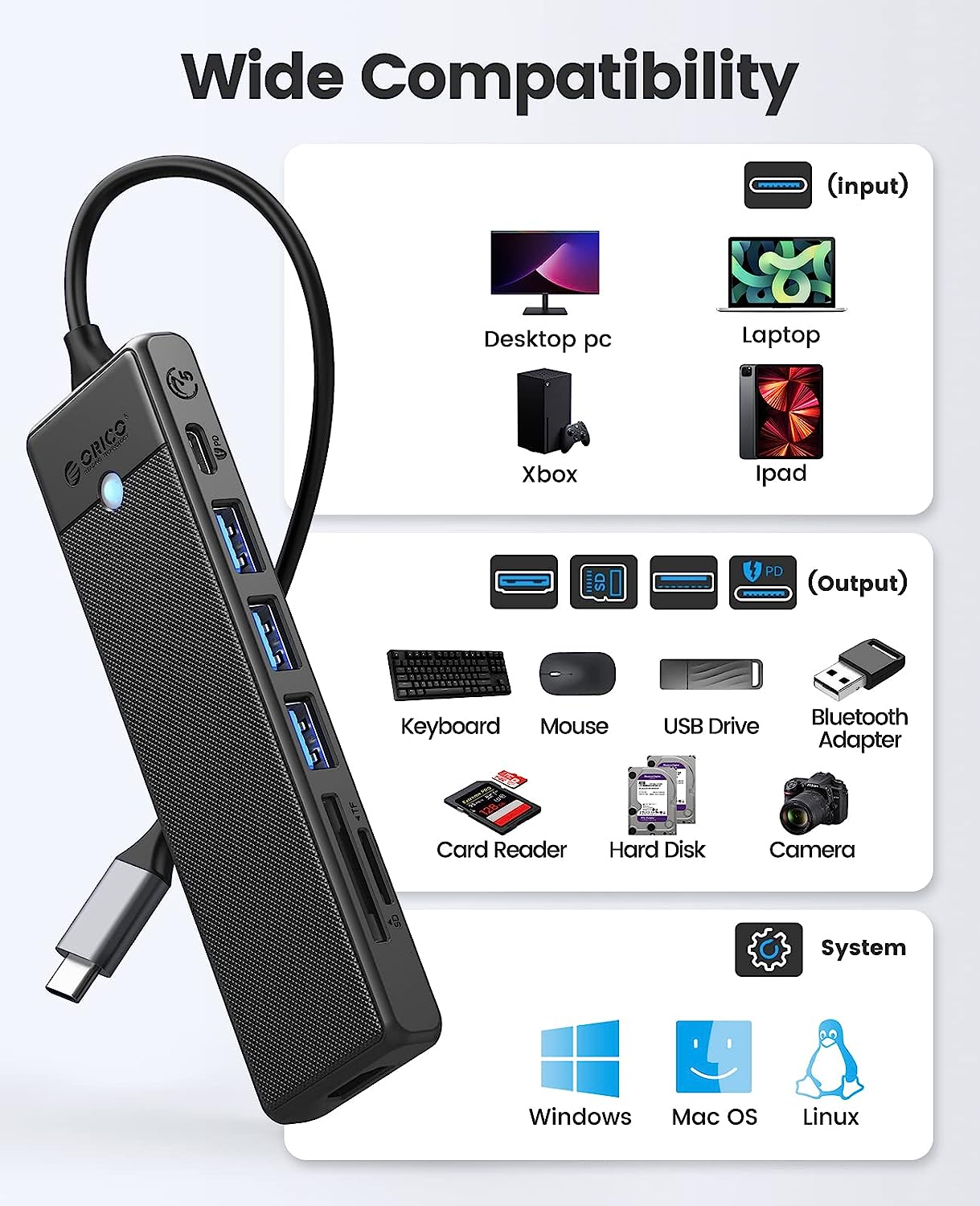 ORICO Aluminum Alloy 6-in-1 Type-C Multifunction Adapter [MC - ORICO-HK