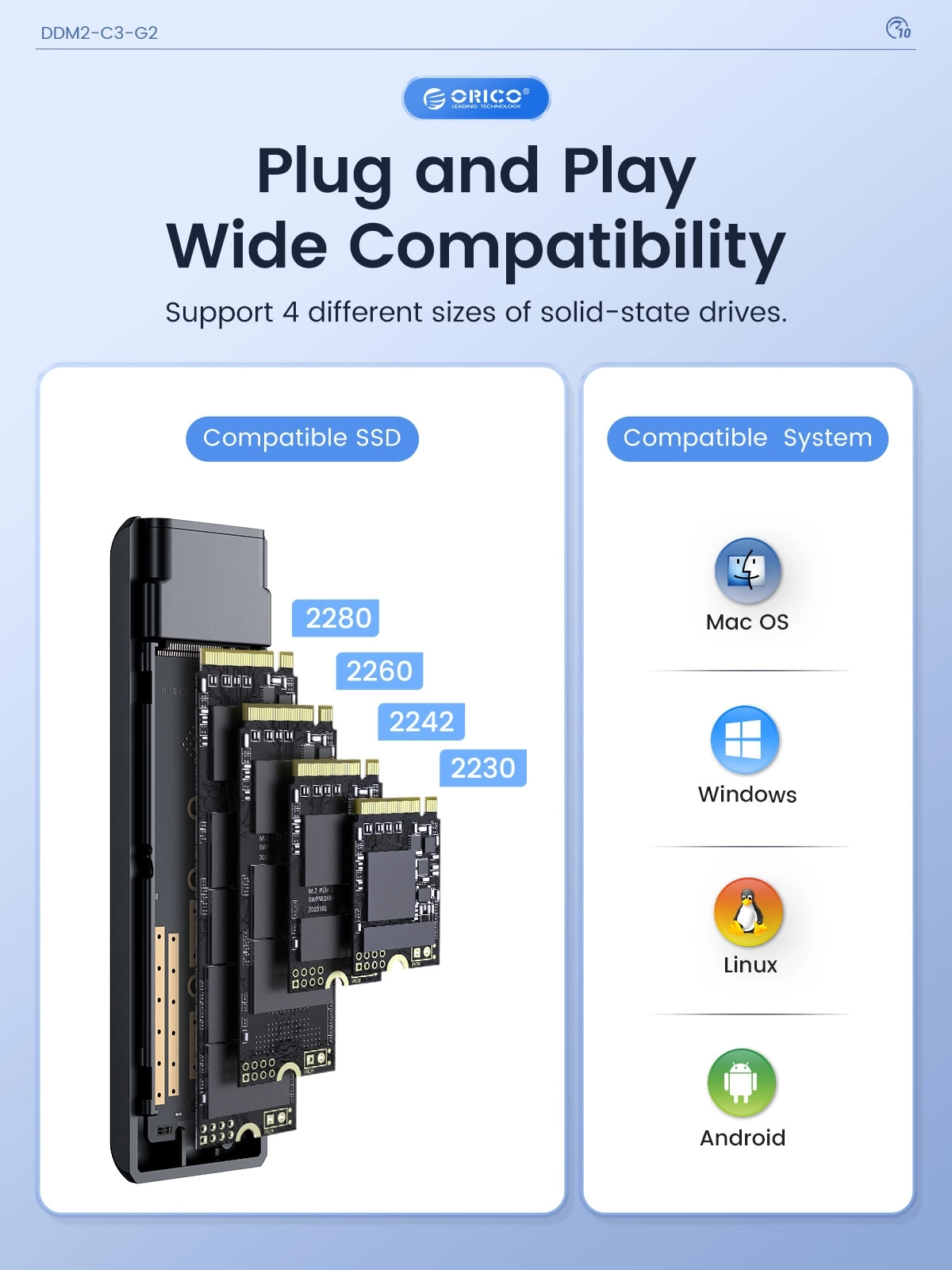 ORICO Aluminum USB3.1 Gen2 Mini Clip-open M.2 M-Key NVME SSD - ORICO-HK